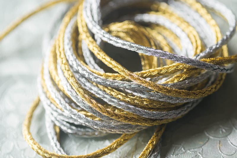 Silver and Gold Twine on Silverbackground Stock Photo - Image of hobby ...