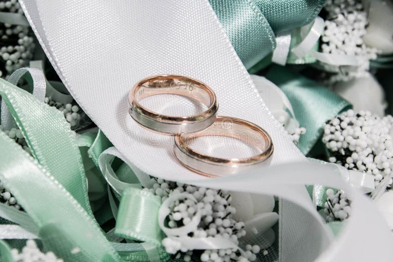 Silver and Gold Wedding Rings Decorated Stock Image - Image of ...