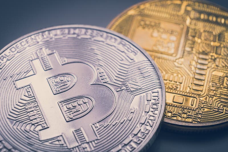 Silver and Golden Bitcoin Physical Stock Photo - Image of altcoin ...