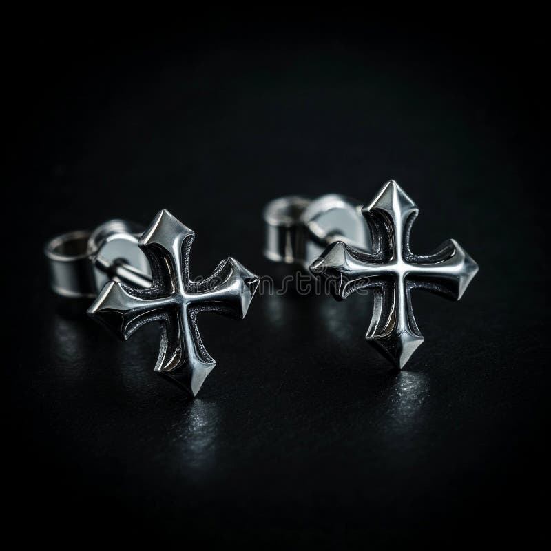 Silver Gothic Cross Earrings Black Background Stock Photos - Free ...
