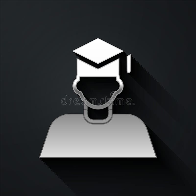 Silver Graduate and Graduation Cap Icon Isolated on Black Background ...