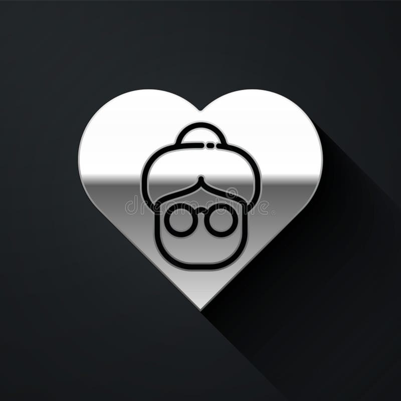 Silver Grandmother Icon Isolated on Black Background. Long Shadow Style ...