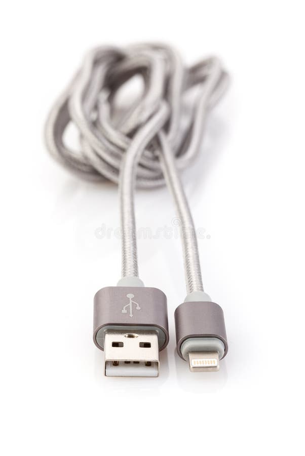 Silver-gray Cable USB-Lightning for Data & Power Isolated on White ...