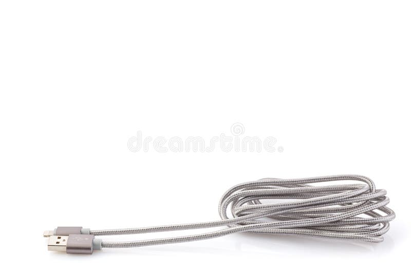 Silver-gray Cable USB-Lightning for Data & Power Isolated on White ...