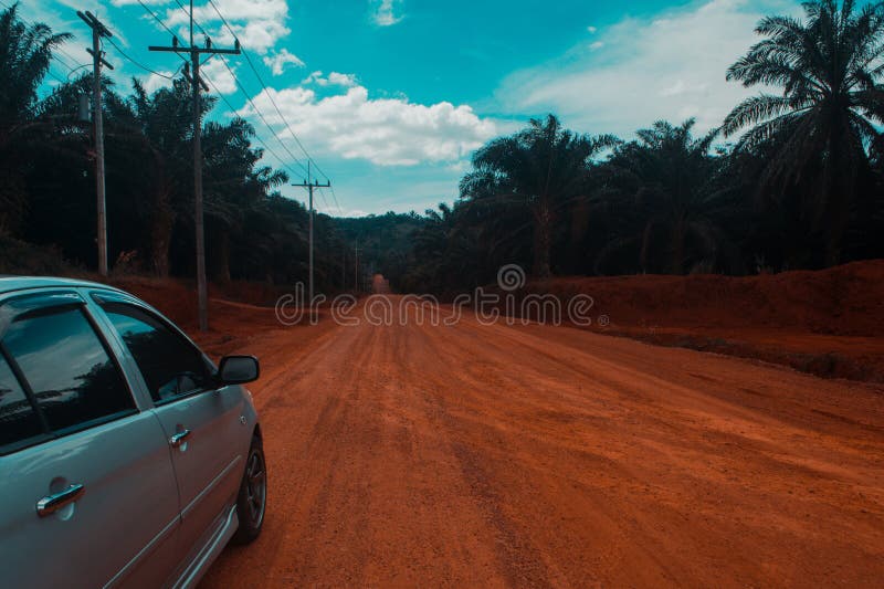 Gray Color Car on the Red Soild Road ,Thailand Countrysid Nice View ...