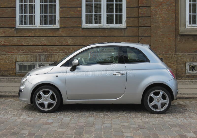 Silver Grey Fiat New 500 Car in Copenhagen Editorial Stock Image ...
