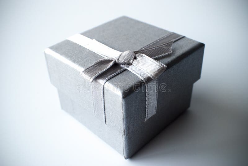 Silver Grey Gift Box with Silver Ribbon Stock Image - Image of surprise ...
