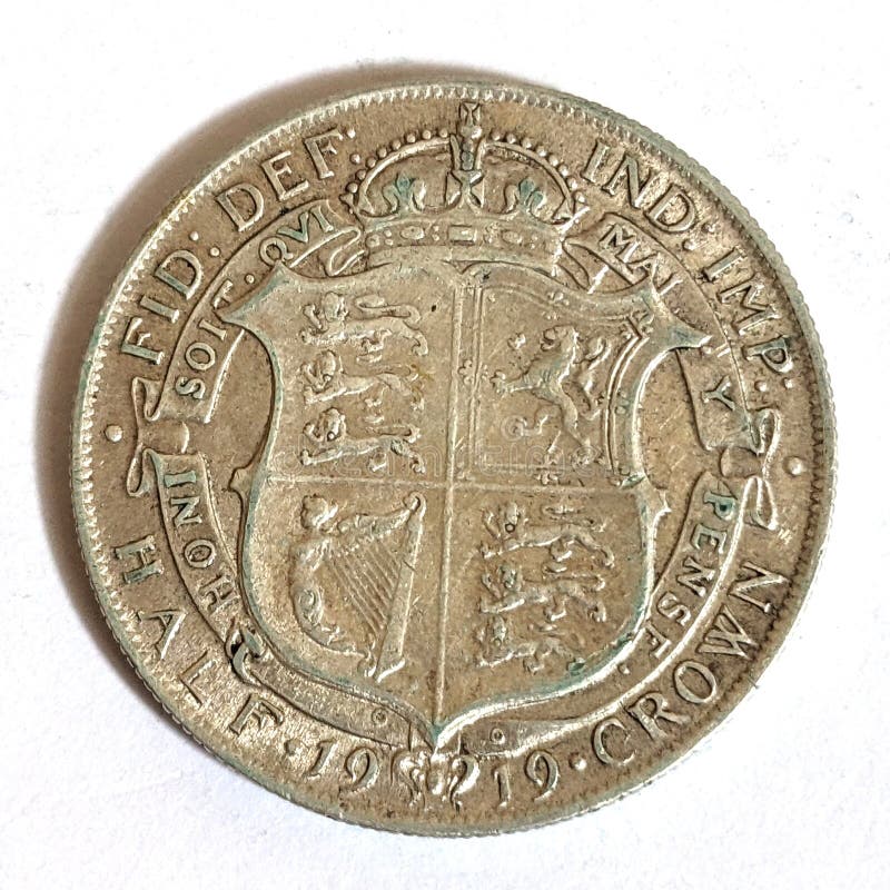 Silver Half Crown Coin Close Up on White Bckground King George V 1919 ...