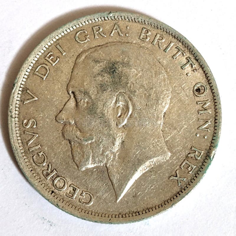 Silver Half Crown Coin Close Up on White Bckground King George V 1919 ...