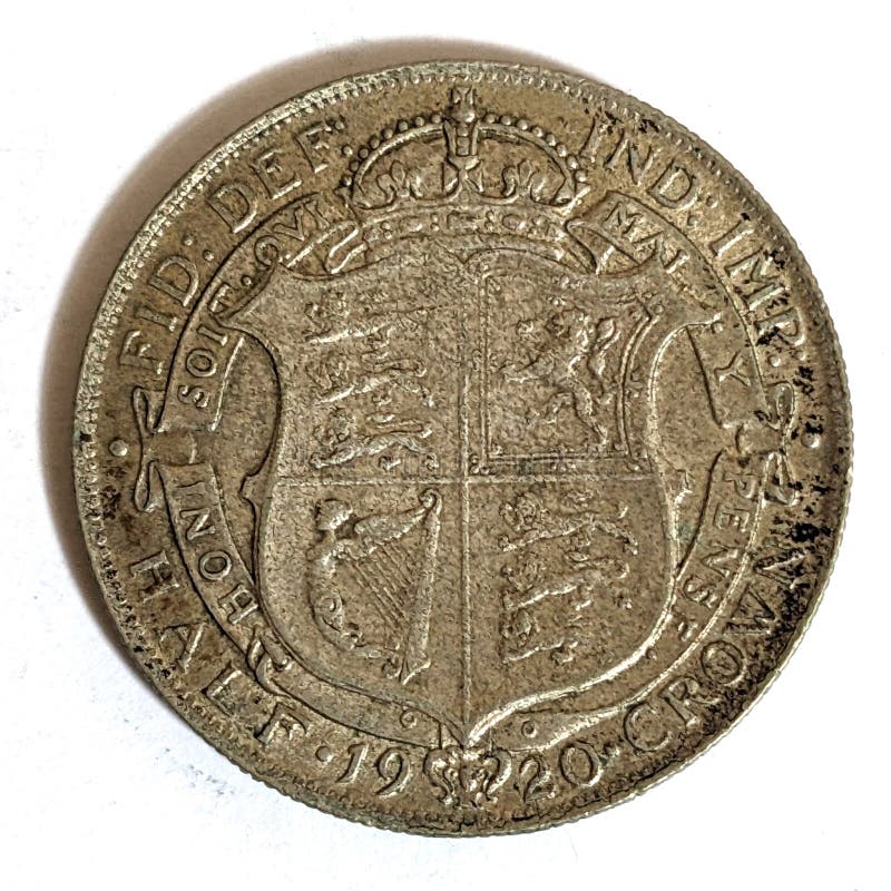 Silver Half Crown Coin Close Up on White Bckground King George V 1922 ...