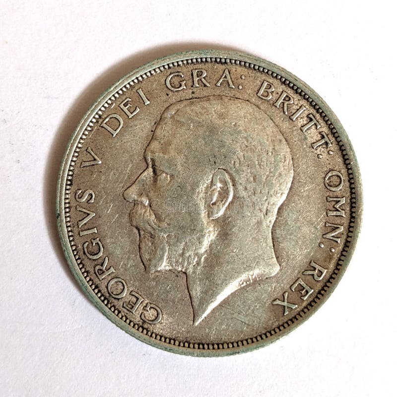 Silver Half Crown Coin Close Up on White Bckground King George V 1919 ...
