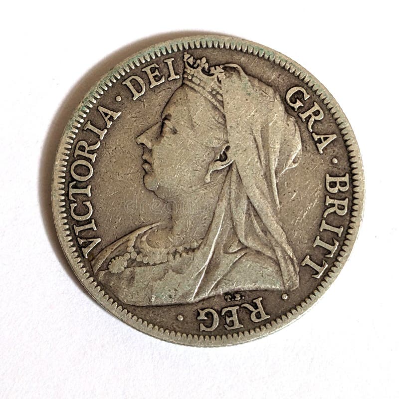 Silver Half Crown Coin Close Up on White Bckground Victorian 1895 Stock ...