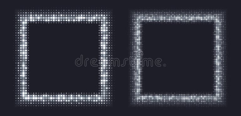 Silver Halftone Frames, Glowing Square Borders, Pattern with Dots ...