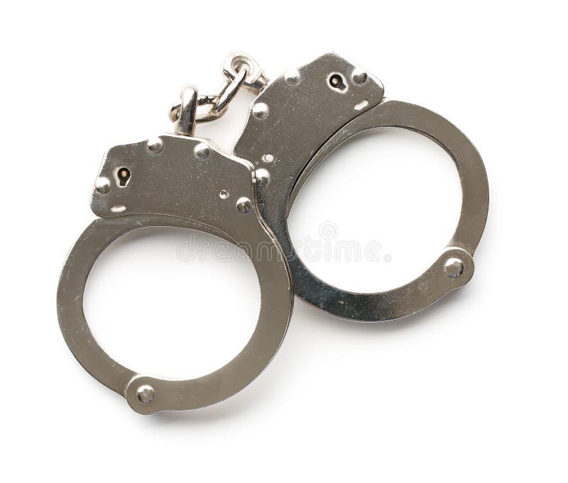 Silver Handcuffs. Isolated stock photo. Image of illigality - 154818654