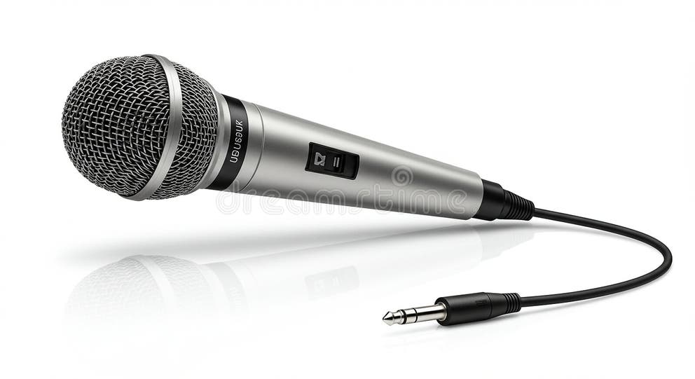 Silver Handheld Microphone with a Cylindrical Design and Mesh Grille ...