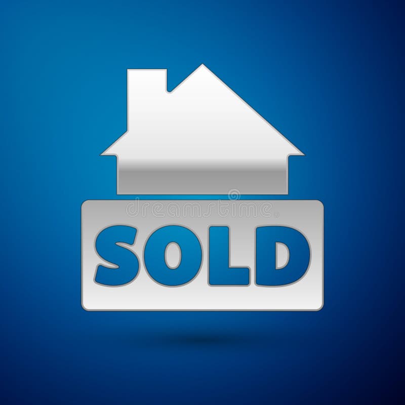 Silver Hanging Sign with Text Sold Icon Isolated on Blue Background ...