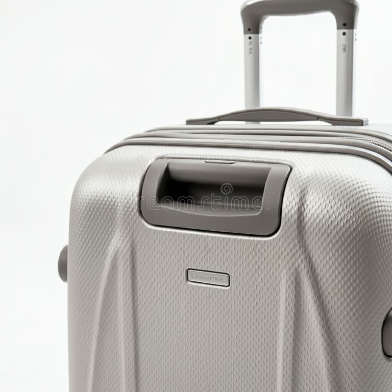 Silver Hard-shell Suitcase with a Textured Surface, Featuring a ...