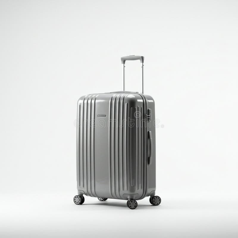 Silver Hard-shell Suitcase with Vertical Grooves, Featuring a ...