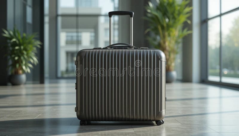 Silver Hard-shell Suitcase with Vertical Ridges and an Extended Black ...