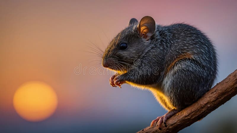 The Silver-Headed Antechinus in the Last Light of the Day Stock ...