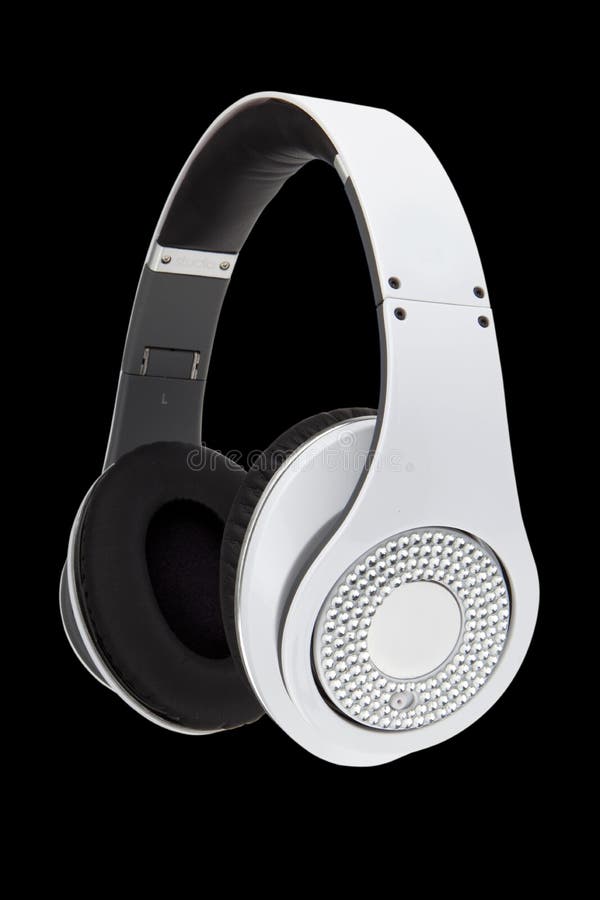 Silver Headphones on Black Background Stock Photo - Image of sound ...