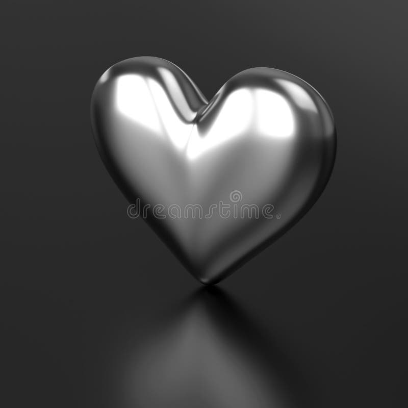 Silver Heart on White Background. 3D Rendering Stock Illustration ...