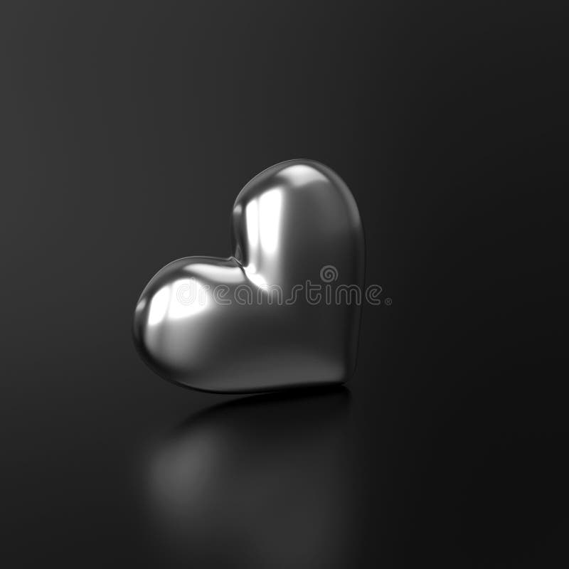Silver Heart on White Background. 3D Rendering Stock Illustration ...