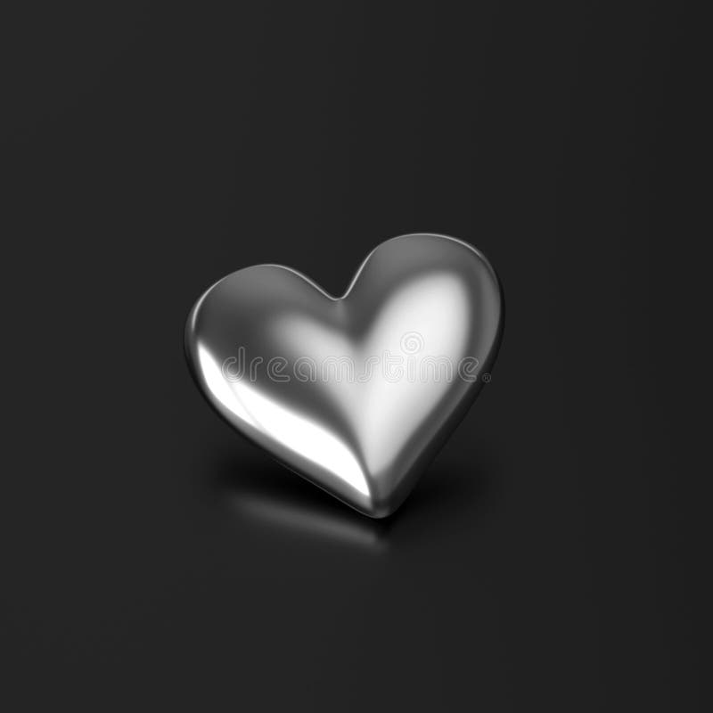 Silver Heart on Black Background. 3D Rendering Stock Illustration ...