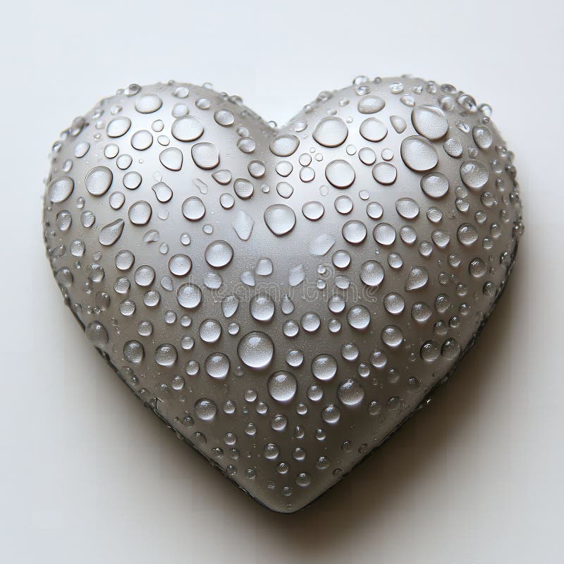 Silver Heart Covered in Water Droplets Romantic Symbolic and Textured ...