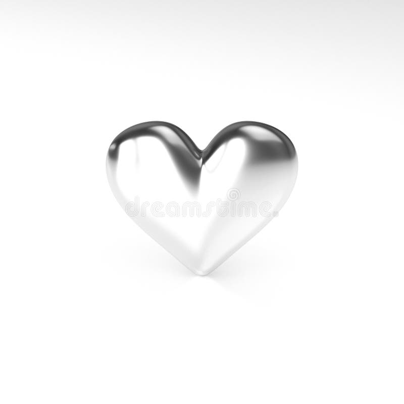 Silver Heart on White Background. 3D Rendering Stock Illustration ...