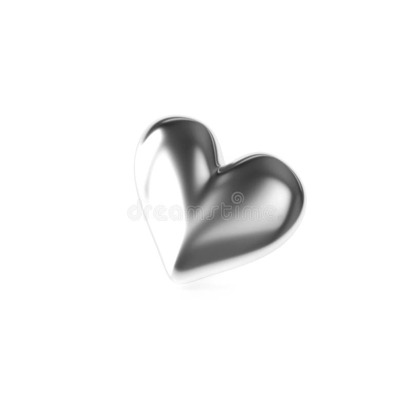 Silver Heart on White Background. 3D Rendering Stock Illustration ...
