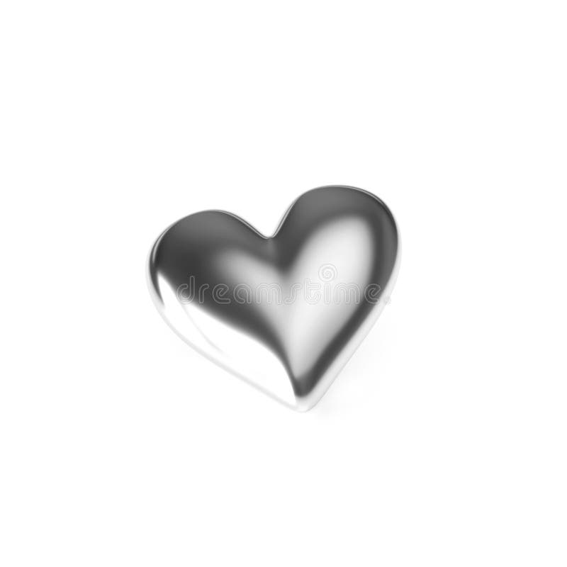 Silver Heart on White Background. 3D Rendering Stock Illustration ...