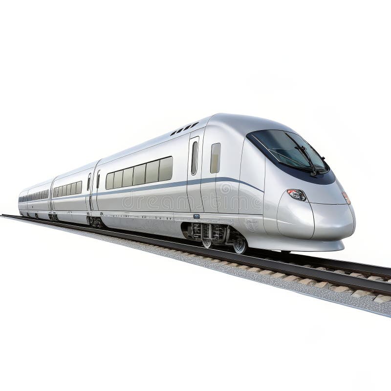 Silver High-Speed Train on Tracks 3D Render, Transportation, Modern ...