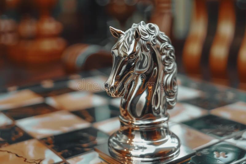 A Silver Horse Head is Placed on a Chess Board, Ready for Use in a Game ...