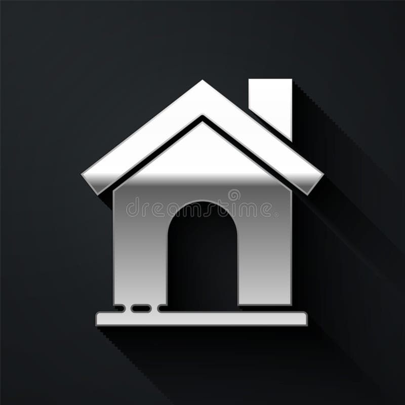 Silver House Icon Isolated on Black Background. Home Symbol. Long ...