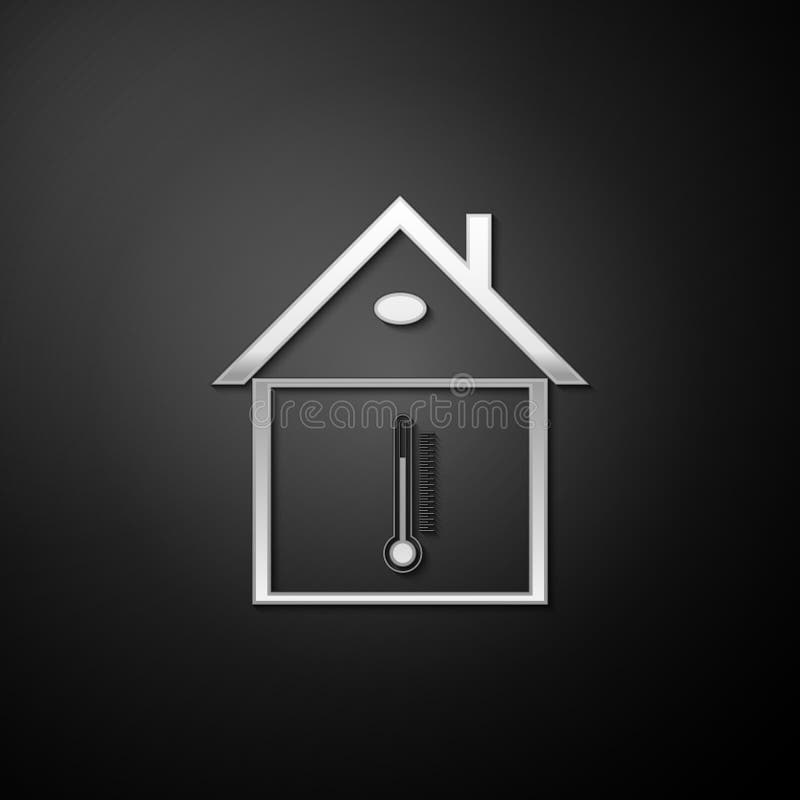 Silver House Temperature Icon Isolated on Black Background. Thermometer ...