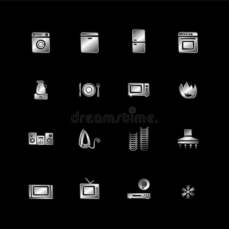 Silver Household Appliances Ic Stock Vector - Illustration of buttons ...