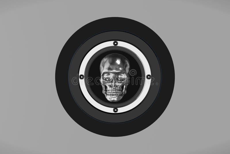 Silver Human Skull Inside a Circular Disk Window Stock Illustration ...