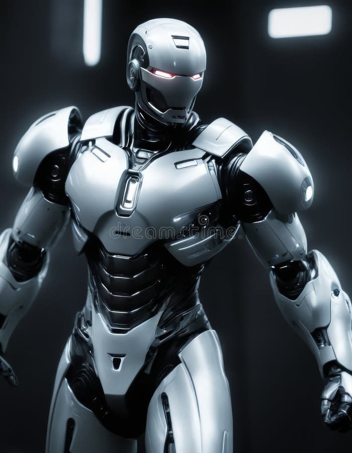Silver Humanoid Robot in a Dynamic Pose Stock Image - Image of robotic ...