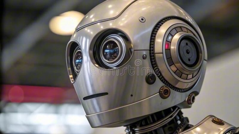 Silver Humanoid Robot Slightly Turning Its Head Stock Video - Video of ...