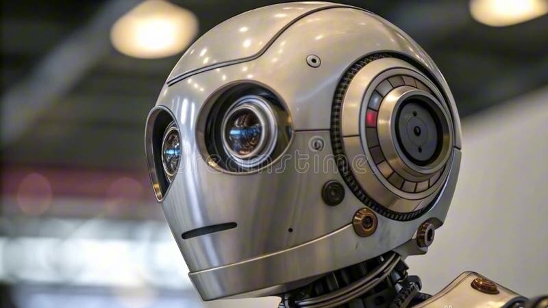 Silver Humanoid Robot Slightly Turning Its Head Stock Video - Video of ...