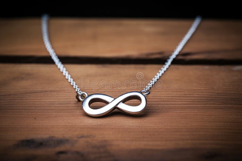 Silver Infinity Sign Necklace Laying on a Dark Wood Surface Stock Image ...