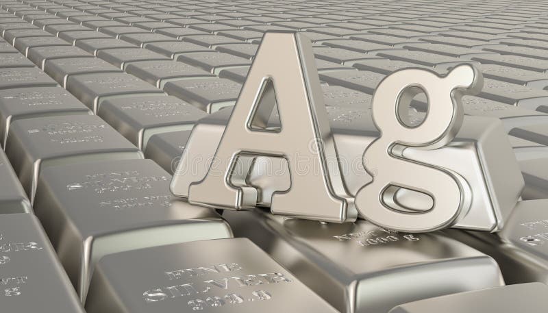 Silver Ingots Background with Ag Symbol. 3D Rendering Stock ...