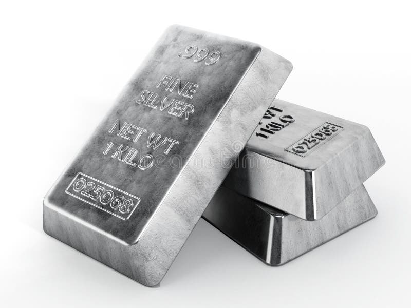 Silver Ingots Isolated on White Background. 3D Illustration Stock ...