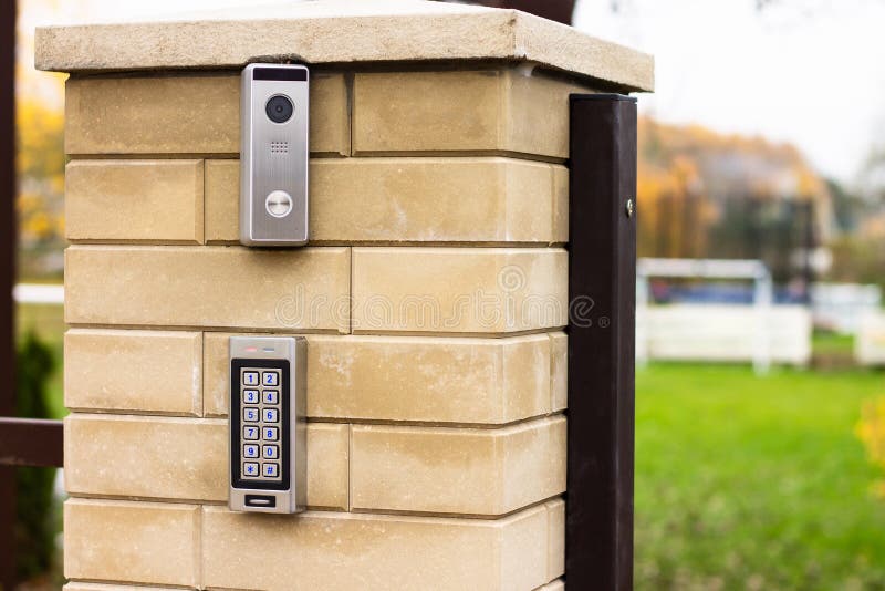 Silver Intercom Call Panel with Blue Number Buttons and a Video Camera ...