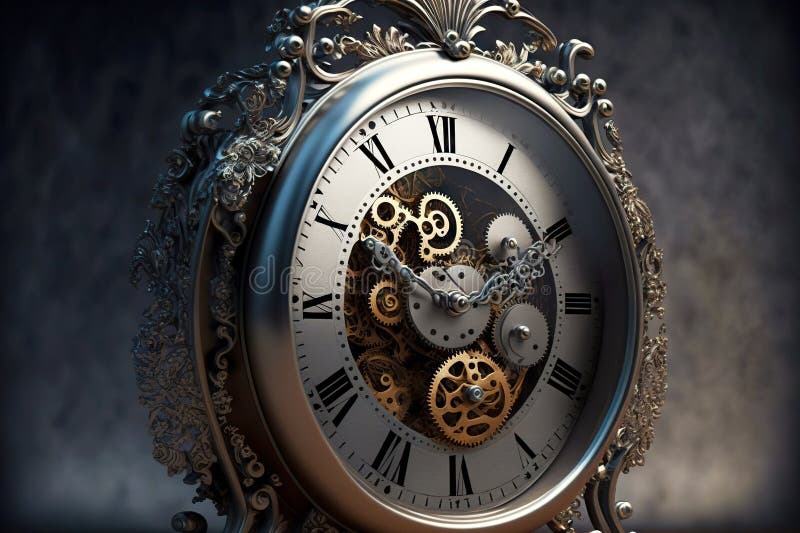 Silver Internal Clockwork Vintage Clock with Gears Stock Illustration ...