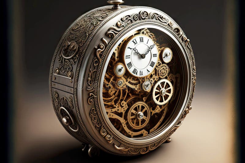 Silver Internal Clockwork Vintage Clock with Gears Stock Illustration ...