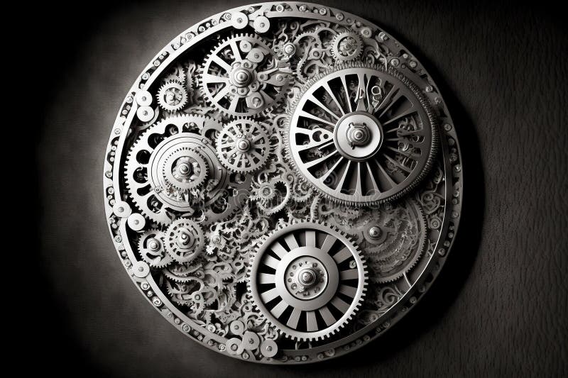 Silver Internal Clockwork Vintage Clock with Gears Stock Illustration ...