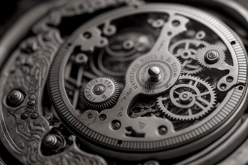 Silver Internal Clockwork Vintage Clock with Gears Stock Illustration ...