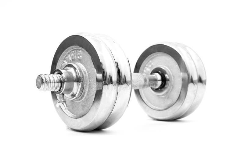 Silver Iron Dumbbell Isolated on White Stock Photo - Image of weight ...